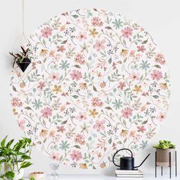 Bilderwelten Runde Tapete selbstklebend Blumen Muster Pastell Aquarell