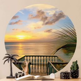 Bilderwelten Runde Tapete selbstklebend Blick auf Sonnenuntergang am Strand