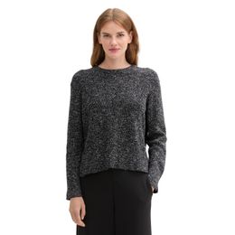 V-Ausschnitt-Pullover Tom Tailor, Damen, Gr. L (40), grau (salt and pepper), Strick, Obermaterial: 100% Baumwolle, meliert, Rundhals, Rippbündchen mit Schlitz, Pullover, mit kleinen Schlitzen an Ärmeln und Saum