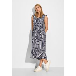 Jerseykleid Cecil, Damen, Gr. XXL (46), US-Größen, blau (universal blau), Stoff, 95% Livaeco™ Viscose, 5% Elasthan, bedruckt, gerade kniebedeckend, V-Ausschnitt, Bündchen, Kleider, mit Taillierung