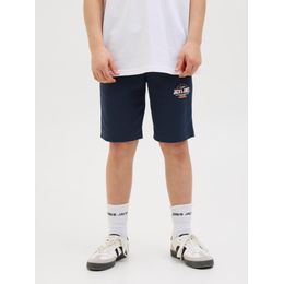 Jack & Jones Sweatshorts JACK & JONES JUNIOR "JPSTLOGO SWEAT SHORTS 2 COL SN GMS JNR", Jungen, Gr. 152, N-Gr, blau (navy blazer print:aw24), Sweatware, Obermaterial: 70% Baumwolle, 30% Polyester, bedruckt, slim fit knielang, Hosen