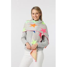 Dreieckstuch Zwillingsherz ""Neon" mit großen Sternen", Damen, grau, Obermaterial: 50% Baumwolle, 50% Polyacryl, Modetücher, mit großen Sternen