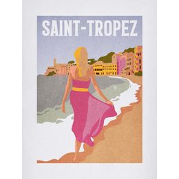 Bild Komar "Vintage Travel Saint-Tropez", bunt (farbe bild(er): bunt), B:30cm H:40cm, Holz, Papier, Bilder, Wandbild zur Dekoration - ohne Rahmen