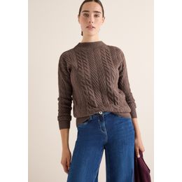 Strickpullover Cecil, Damen, Gr. M (40), mushroom taupe melange, Strick, Obermaterial: 37% Baumwolle, 34% Polyacryl, 26% Polyester, 3% Elasthan, Zopfmuster, meliert, regular fit hüftbedeckend, hoch geschlossener Ausschnitt, Rippstrickbündchen, Pullover, mit Turtle Neck, Zopfmuster