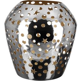 Windlicht Fink "SHEILA, mit kreis- und sternenförmigen Cut-Outs", silber (silberfarben), H:36cm Ø:36cm, Eisen, Glas, Kerzenhalter, silberfarben, aus Eisen - vernickelt