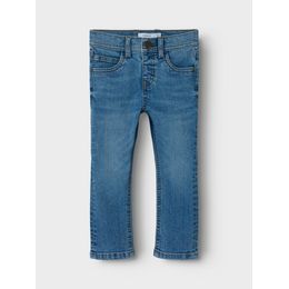 Slim-fit-Jeans name it "NMMSILAS SLIM JEANS 8808-DT TB", Jungen, Gr. 104, N-Gr, blau (medium blau denim), Denim/Jeans, Obermaterial: 78% Baumwolle, 21% Polyester, 1% Elasthan, unifarben, slim fit knöchellang, Jeans