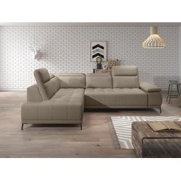 Ecksofa WERK2, B:204cm H:82cm T:278cmbeige, 100% Polyester, Wohnzimmer, Sofas, "Memo Focus-L, elektrisch erweiterbare Sitztiefe um ca. 30 cm,