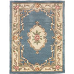 Wollteppich FLAIR RUGS "Aubusson", blau, B:150cm H:10mm L:240cm, Wolle, Teppiche, Wolle, Teppich, Wohnzimmer, Schlafzimmer, Esszimmer