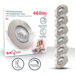B.K.LICHT LED Einbauleuchte "6er Set Einbaustrahler, Dimmbar, Schwenkbar, LED Einbauspots", silber (silberfarben), 6, Ø 9cm H: 2,4cm, 5 Stk., Leuchten, 3.000K, 480Lm, 4,9W, Kunststoff, 9 x 2,4 cm, Nickel, LED Einbaustrahler LED Deckeneinbaustrahler