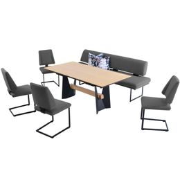 K+w Komfort & Wohnen Essgruppe K+W KOMFORT & WOHNEN "Longbeach", grau (grau,), B:224cm H:89cm T:71cm, Sitzmöbel-Sets, Essgruppe in Spitzkissenoptik mit 4 Freischwingern, Gestell in Metall