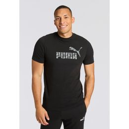 T-Shirt Puma "ESS CAMO TEE", Herren, Gr. XXL, schwarz (Puma schwarz), Jersey, Obermaterial: 100% Baumwolle, tarnfarben, regular fit normal, Rundhals, Shirts