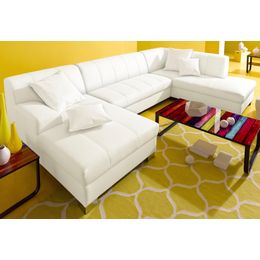 Wohnlandschaft DOMO collection "Turah moderne Steppung, incl. Zierkissen, auch in Leder", beige (keramik), B:297cm H:75cm T:82cm, Microfaser PRIMABELLE (100% Polyester);Struktur ( 85% Polyester, 15% Acryl);NaturLEDER (Echtes Rindsleder);Kunstleder SOFTLUX/Struktur ( 100% Polyester);Zierkissen: wie Oberstoff, Sofas, wahlweise mit Bettfunktion, B/T/H: 297/82/75 cm, U-Form