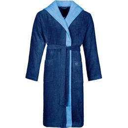 Herrenbademantel Bugatti "Stefano, ideal für Sauna & Spa, Hotelbademantel, Morgenmantel" Gr. M, blau (marineblau), L:120cm, Webfrottier, Hausmäntel, mit Kapuze, reine Baumwolle
