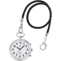 Taschenuhr MASTER TIME "Sprechende Taschenuhr", silber (silberfarben), Taschenuhren, Damen, Taschenuhr, sprechende Funkuhr, Quarzuhr, Status Funkempfang, 4 Alarmzeiten