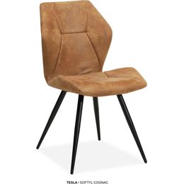 Esszimmerstuhl OMG DESIGN "Tesla", cognac, schwarz, B:52cm H:90cm T:62,5cm, Polyester, Stühle, Esszimmerstuhl, pflegeleichter Bezug