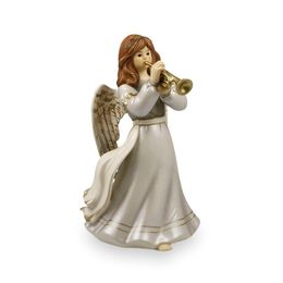Dekofigur Goebel "Engel Andächtige Trompetenspielerin", weiß, gold, B:13,5cm H:20cm T:12cm, Steingut, Dekofiguren, 12 x 13,5 x 20 cm