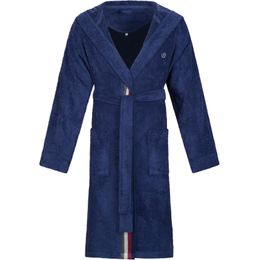 Herrenbademantel Bugatti "Decimo, ideal für Sauna & Spa, Hotelbademantel, Morgenmantel" Gr. S, blau (marine blau), L:110cm, Webfrottier, Hausmäntel, mit Kapuze & farbiger Kantenblende, reine Baumwolle