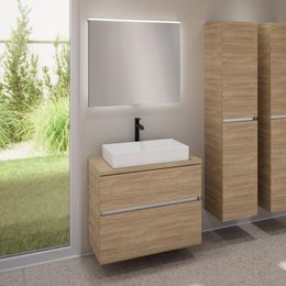 evineo ineo5 evo Unterschrank B: 80 cm mit 2 Auszügen, ineo7 Waschtisch B: 60,5 cm weiß, mit ineo Lichtspiegel,, BE0937WH+BE0957OA+BE0963OA+BEA010MI,