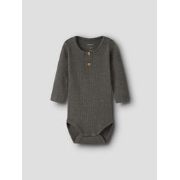Langarmbody name it "NBMKAB LS BODY NOOS", Baby, Gr. 50, N-Gr, delicioso detail:melange, Feinripp, Obermaterial: 57% Baumwolle, 38% Modal, 5% Elasthan, meliert, unifarben, regular fit, Rundhals, Bodys
