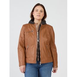 Lederjacke Maze "42021318", Damen, Gr. 42, braun (cognac), Obermaterial: 100% Lammleder; Futter: 100% Baumwolle; Ärmelfutter: 100% Polyester; Kapuze: 55% Baumwolle, 45% Polyester, Jacken