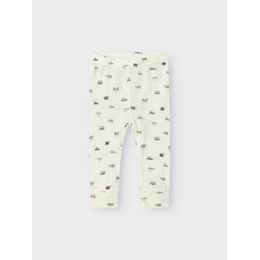 Leggings name it "NBMWANG WOOL NEEDLE LONGJOHN NOOS", Baby, Gr. 50, N-Gr, weiß (snow weiß aop:small cars), Strick, Obermaterial: 100% Wolle, bedruckt, regular fit knöchellang, Hosen