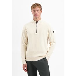 Stehkragenpullover NO EXCESS "NO EXCESS Schwerer gerippter Strickpullover", Herren, Gr. M, kit, 88% Baumwolle, 12% Polyamid, Pullover Stehkragenpullover