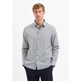 Langarmhemd NO EXCESS "NO EXCESS Stretchhemd mit Print Shirt Stretch Allover Printed", Herren, Gr. L, Normalgrößen, dusty blau, 97% Baumwolle, 3% Elasthan, regular fit, Hemden