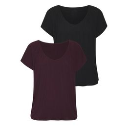Lascana Kurzarmshirt mehrfarbig Gr. 32/34 f&uuml;r Damen. Mit V-Ausschnitt. Figurumspielend. Nachhaltig.