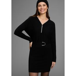 Bruno Banani Damen Strickkleidschwarz, Gr. 38, clean, unifarben, Strick, Obermaterial: 70% Viskose, 30% Polyamid, Kleider, mit gl&auml;nzendem