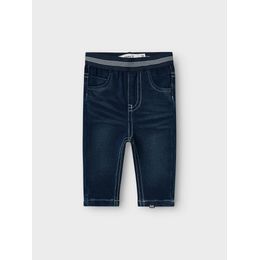 Slim-fit-Jeans name it "NBMSILAS SLIM SWE JEANS 7025-TR NOOS", Jungen, Gr. 50, N-Gr, blau (denim blau), Denim/Jeans, Obermaterial: 79% Baumwolle, 16% Polyester, 5% Elasthan, kontrastfarbene Details, unifarben, slim fit knöchellang, Jeans
