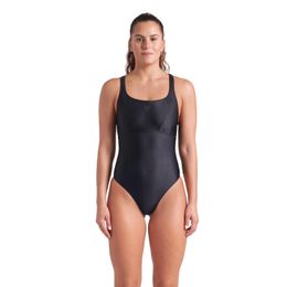 Badeanzug arena "arena Feel Damen Solid Control Pro Back Bustier Badeanzug", Damen, Gr. 42, N-Gr, schwarz (schwarz, schwarz), Obermaterial: 82% Polyester, 18% Elasthan, Badeanzüge