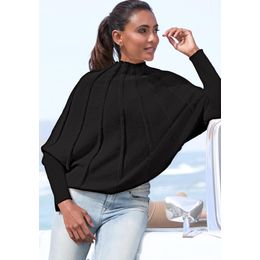 Strickpullover Lascana, Damen, Gr. 32/34, schwarz, Strick, Obermaterial: 100% Polyester, unifarben, figurumspielend, Fledermausärmel, Pullover, mit Fledermausärmeln, modischer Damenpullover