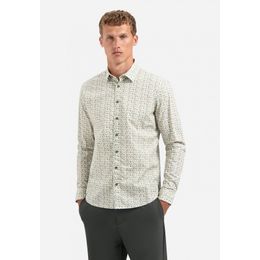 Langarmhemd NO EXCESS "NO EXCESS Stretchhemd mit Print Shirt Stretch Allover Printed", Herren, Gr. L, Normalgrößen, dunkelgrün, 97% Baumwolle, 3% Elasthan, regular fit, Hemden