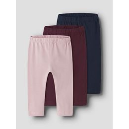 Leggings name it "NBFVUVIVIAN 3P LEGGING", Baby, Gr. 62, N-Gr, blau (burnished lila pack:fig, navy blazer), Jersey, Obermaterial: 95% Baumwolle, 5% Elasthan, unifarben, regular fit normal, Hosen