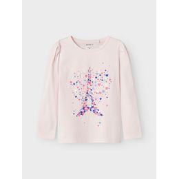 Longtop name it "NMFOLLIA LS TOP PB", Mädchen, Gr. 104, pink (cradle pink), Jersey, Obermaterial: 95% Baumwolle, 5% Elasthan, bedruckt, normal, Rundhals, Tops