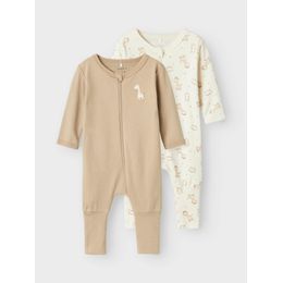 Schlafoverall name it "NBNNIGHTSUIT 2P ZIP FF JET GIRAFFE NOOS", Jungen, Gr. 62, grün (jet stream), Jersey, Obermaterial: 100% Baumwolle, bedruckt, regular fit, Rundhals, Overalls