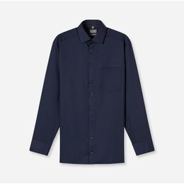Langarmhemd OLYMP "Luxor comfort fit", Herren, Gr. 40, N-Gr, blau (nachtblau), Web, Obermaterial: 100% Baumwolle, comfort fit, 2-Knopf-Manschette, Hemden, Struktur - Satin, comfort fit, Businesshemd, New-Kentkragen