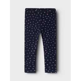 Leggings name it "innen angeraut NMFDAVINA SWEAT FLEECE LEGGING", Mädchen, Gr. 104, N-Gr, blau (schwarz sapphire aop:heart), Jersey, Obermaterial: 66% Polyester, 30% Baumwolle, 4% Elasthan, bedruckt, regular fit normal, Hosen