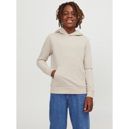 Jack & Jones Kapuzensweatshirt JACK & JONES JUNIOR "JJEBRADLEY SWEAT HOOD NOOS JNR", Jungen, Gr. 176, wei&szlig; (moonbeam), angeraute Sweatware, Obermaterial: 61% Polyester, 39% Baumwolle, unifarben, Basic, regular fit normal, Rundhals, Rippb&uuml;ndchen, Sweatshirts