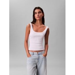 Tanktop Calvin Klein Jeans "MONOGRAM SCOOP NK RIB TANK TOP", Damen, Gr. L (42), weiß (brilliant weiß), Web, Obermaterial: 95% Baumwolle, 5% Elasthan, unifarben, regular fit kurz, Rundhals, Tops, Mit Rundhalsausschnitt, regular fit