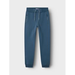 Trainingshose name it "NKMHONK BRU SWE PANT NOOS", Jungen, Gr. 104, N-Gr, blau (china blau), Web, Obermaterial: 95% Baumwolle, 5% Elasthan, unifarben, regular fit knöchellang, Hosen