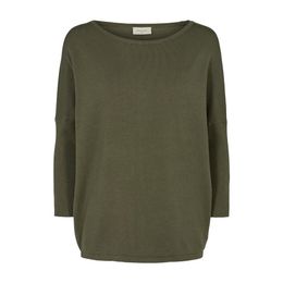 Strickpullover Freequent "FQJONE-PU", Damen, Gr. L, gr&uuml;n (olive night), Web, Obermaterial: 80% Viskose, 20% Polyamid, unifarben, l&auml;ssig geschnitten h&uuml;ftbedeckend, Rundhals, extrabreites B&uuml;ndchen, Pullover Strickpullover, mit 3/4 Armen
