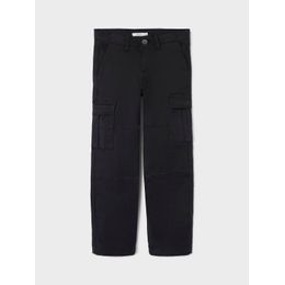 Cargohose name it "NKMRYAN ST TWI CARGO PANT 5720-OT NOOS", Jungen, Gr. 116, N-Gr, schwarz, Web, Obermaterial: 98% Baumwolle, 2% Elasthan, unifarben, slim fit normal, Hosen