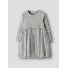 Tüllkleid name it "NMFNADJA LS DRESS NOOS", Mädchen, Gr. 80, N-Gr, grau (grau melange (blank)), Jersey, Obermaterial: 95% Baumwolle, 5% Elasthan, regular fit, Rundhals, Kleider