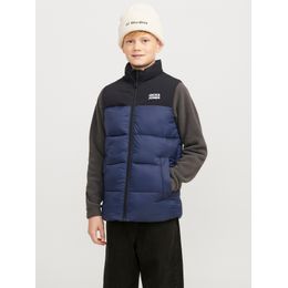 Jack & Jones Steppweste JACK & JONES JUNIOR "JJETOBY einfach kombinierbar, gef&uuml;ttert, stylisch", Jungen, Gr. 176, blau (navy blazer), Web, Obermaterial: 100% Polyester, colorblocking, regular fit, Westen Steppweste, colorblocking, casual, regular fit, Stehkragen