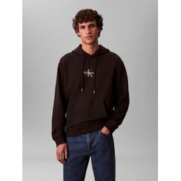 Sweatshirt Calvin Klein Jeans "LS EU 350TERRY MICRO MONOLOGO HO", Herren, Gr. L, schwarz, Sweatware, Obermaterial: 100% Baumwolle, unifarben, regular fit normal, Rundhals, eingesetzt Bündchen, Sweatshirts, Kapuze, regular fit