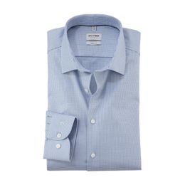 Businesshemd OLYMP "Level Five body fit", Herren, Gr. 38, N-Gr, blau (bleu), Web, Obermaterial: 97% Baumwolle, 3% Elastolefin, gemustert, 2-Knopf-Manschette, Hemden, mit Minimalmuster