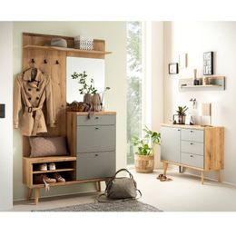 Pharao24.de Flurmöbel Set Komplett Garderobe im Skandi Design in Wildeichefarben (dreiteilig)