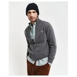 Gant f&uuml;r Herren. 87214 Sehr feine Strickjacke aus Schafwolle mit grauem Rei&szlig;verschluss (M), L&auml;ssig