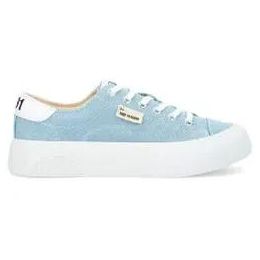 NO NAME f&uuml;r Damen. QNBCDN0 Reset Sneaker aus blauem, gewaschenem Denim-Canvas mit Steppn&auml;hten (40), Stoff, Wohnung, Schn&uuml;rsenkel, L&auml;ssig